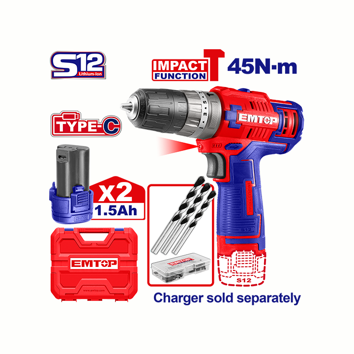 Cordless Impact Drill 12V – EMTOP Power Tools Qatar